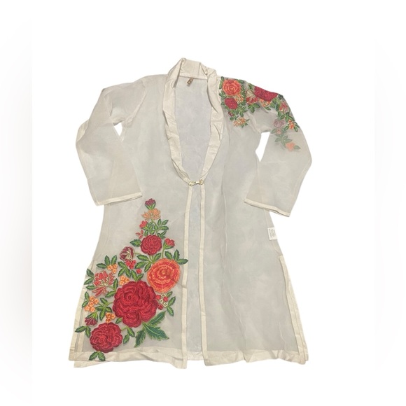 Intimates & Sleepwear | Beech Tree Floral Embroidered Sheer Robe White ...